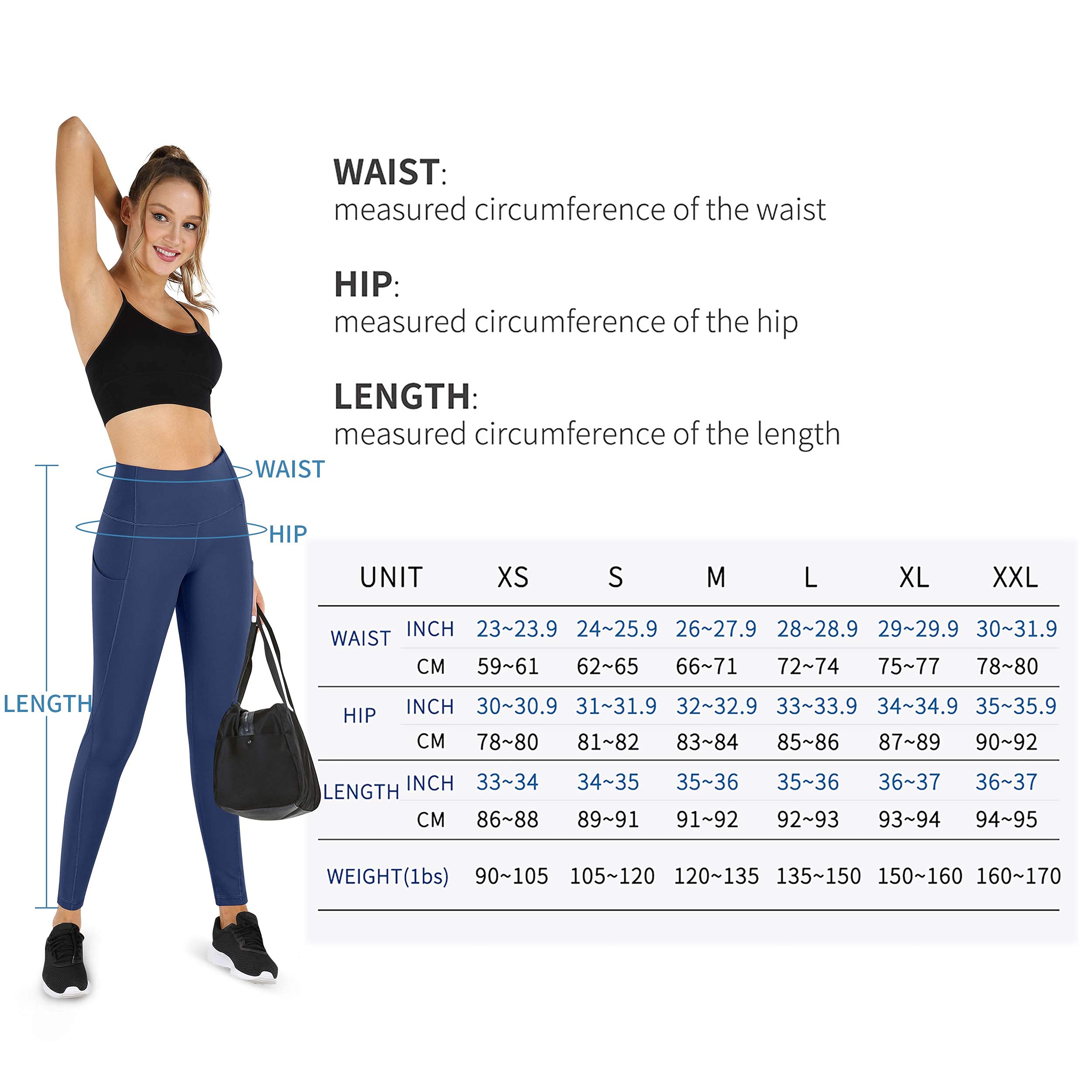 PHISOCKAT Women's High Waist Yoga Pants with Pockets, Leggings with Pockets, Tummy Control Workout Yoga Leggings Navy
