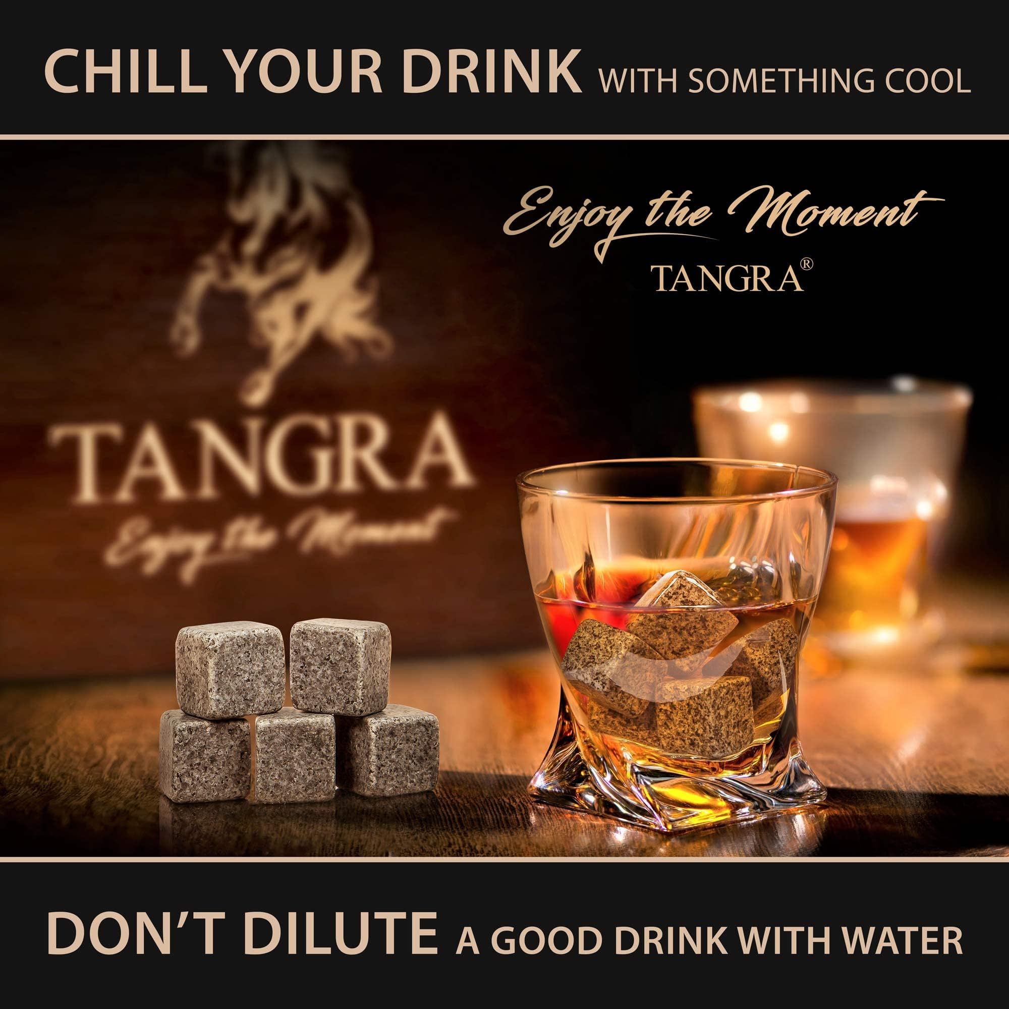 Whiskey Stones Luxury Gift Set of 8 Granite Ice Cubes Reusable Chilling Rocks + 2 Large Size Scotch Glasses in Wooden Box. Cool Whiskey Gift Sets for Man Dad Father Groomsmen