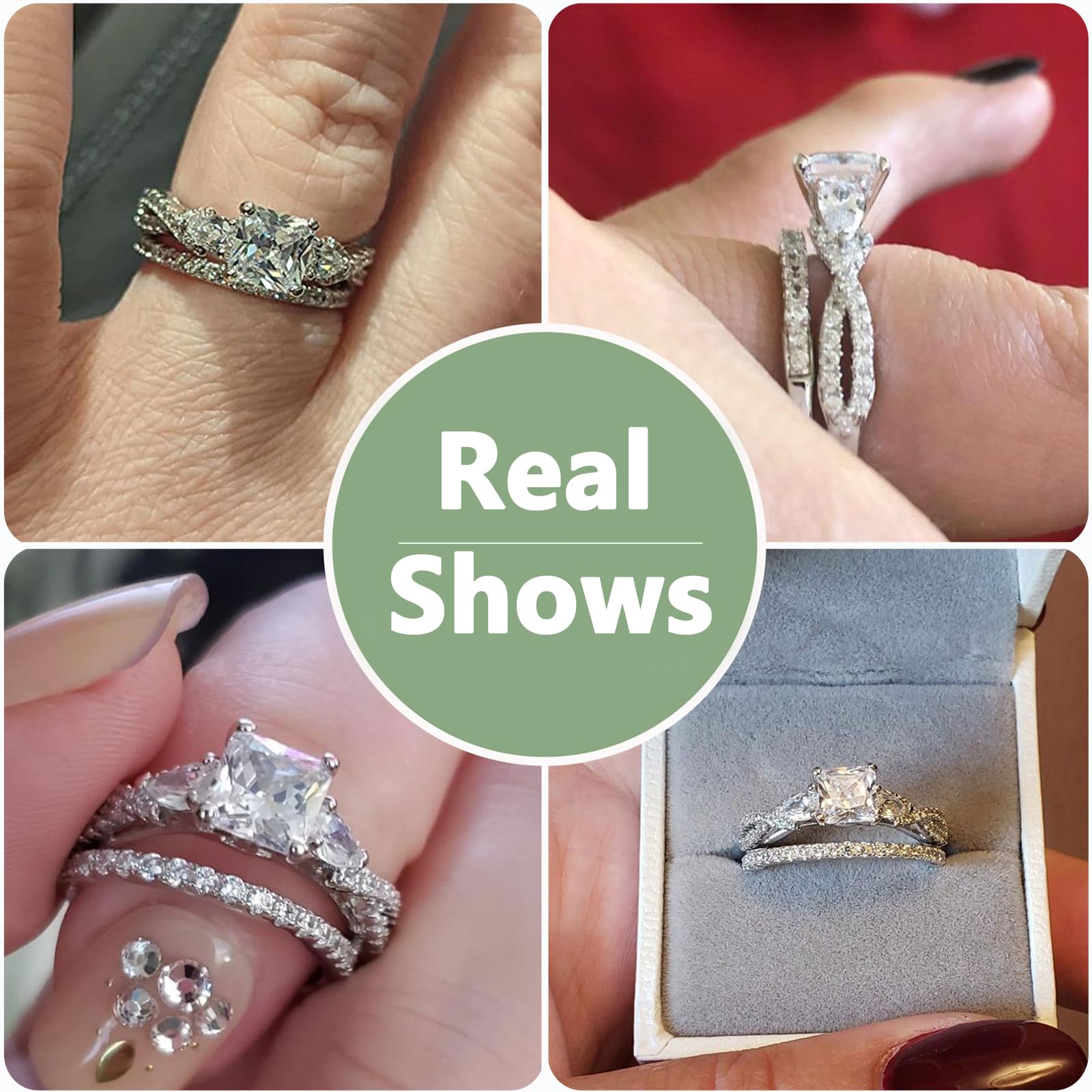 Newshe 1.7ct Princess Pear White AAAAA Cz 925 Sterling Silver Engagement Wedding Ring Set Size 7