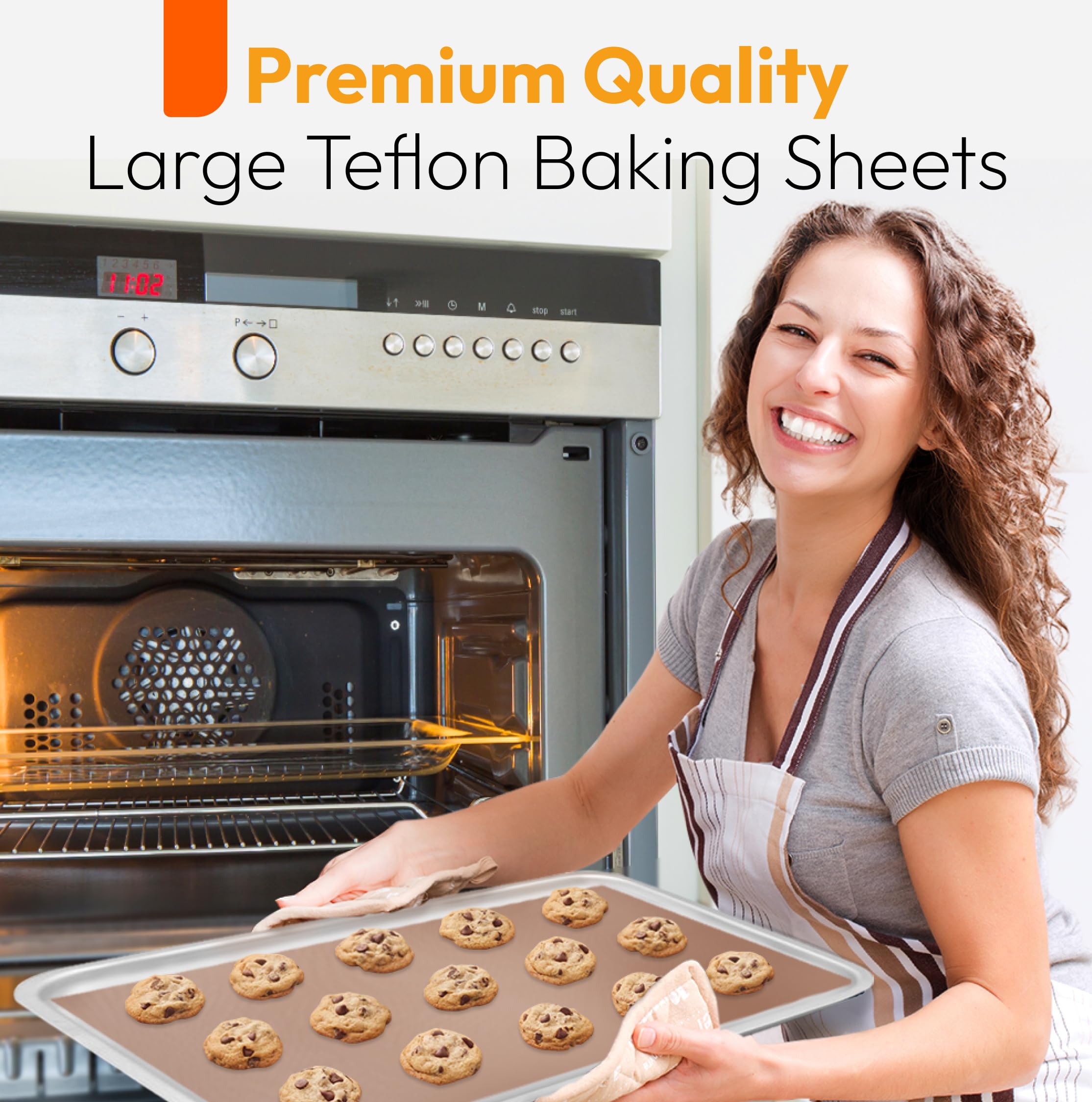 Teflon Sheets for Heat Press and Baking - Reusable PTFE Oven Liners, Premium Teflon Sheet for Baking - Heat Resistant Teflon Sheet - Food Safe, BPA & PFOA Free - Large 16" x 20β (3-Pack)