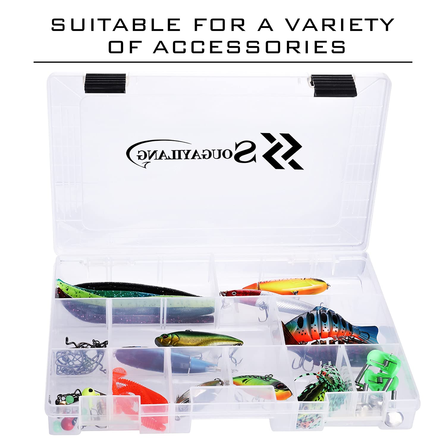 Sougayilang Fishing Tackle Boxes - 3600 3700 Plastic Storage Organizer Box with Removable Dividers - Fishing Tackle Storage - 4 Packs 3600 Transparent Tackle Trays