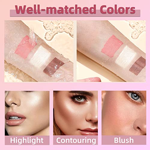 NewBang Liquid Blush Highlighter Contour Trio Set Cream Matte Blusher Rouge Rubor Dewy Cheek Tint Shimmer Glitter Luminizers Face Contouring Shading Bronzer Makeup Pen Moisturizing Blendable-3Pcs