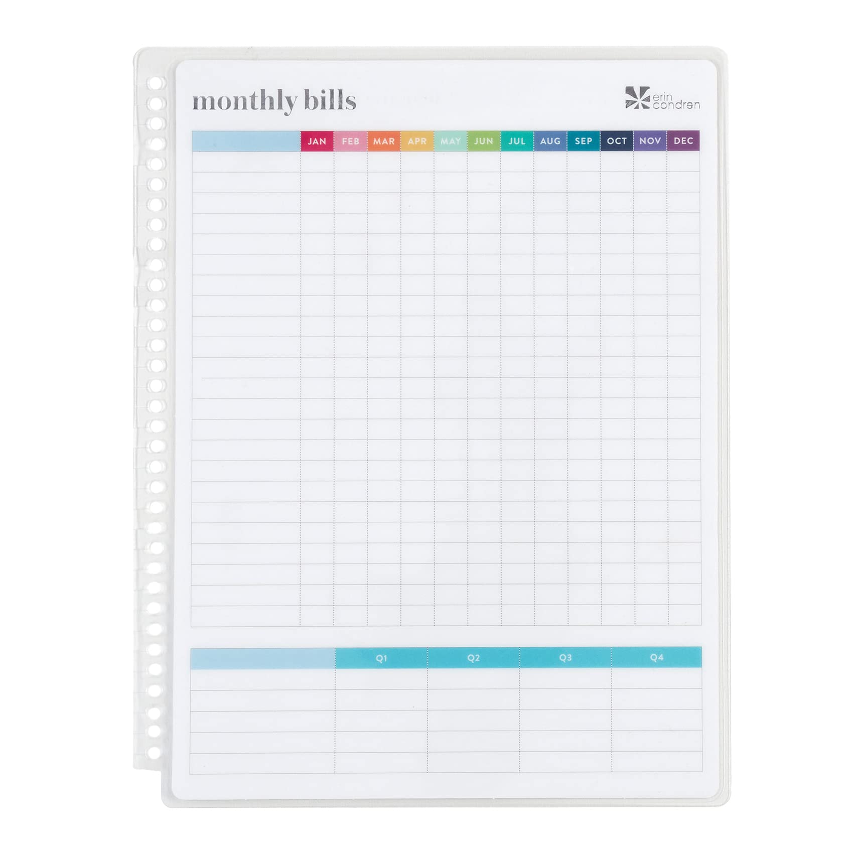 Snap-in Dashboard - Bill Tracker. Reusable Budget Dashboard for Tracking Expenses. Wet-Erase and Double-Sided. 7" x 9" or Larger Notebook Snap-in Accessory by Erin Condren.