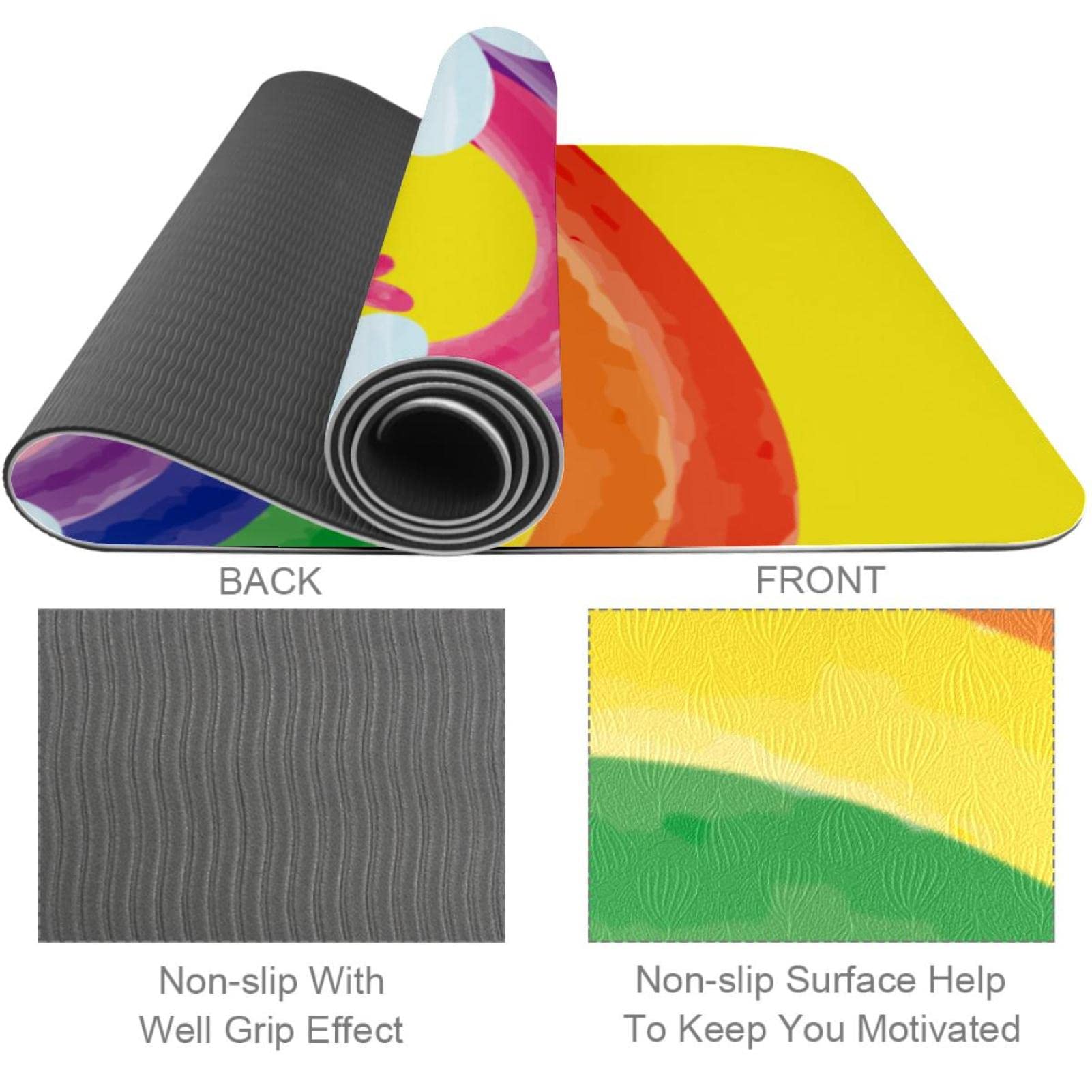 Yoga Mat, Yoga Mats for Home Workout, Workout Mat, Exercise Mats, Pilates Mat, Rainbow