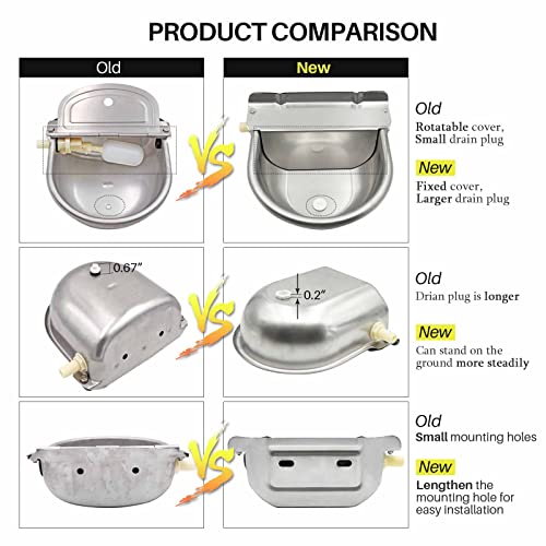 ZHEQOGZH Stainless Steel Automatic Waterer Bowl with Float Valve Upgraded Drain Plug and Braided Hose, Auto Float Water Bowl Dog Water Trough for Livestock Goat Pig Waterer