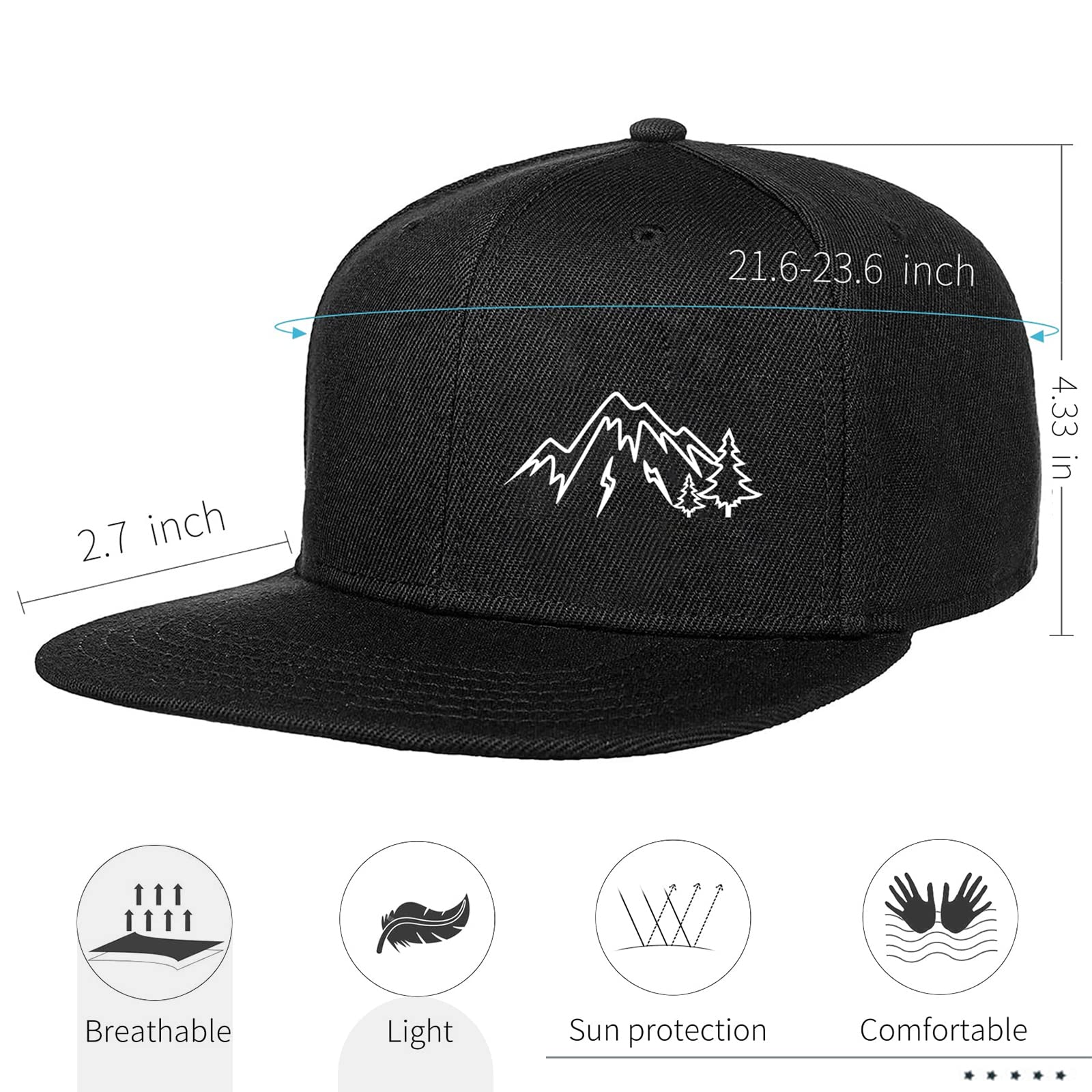 Snapback Hats for Men Fitted Mountain Gaming Trucker Dad Black Flat Bill Adjustable Baseball Cap Brim Gorras Para Hombres Originales Snap Backpack Gift Dad Husband Boy Friend Brother Grandfather
