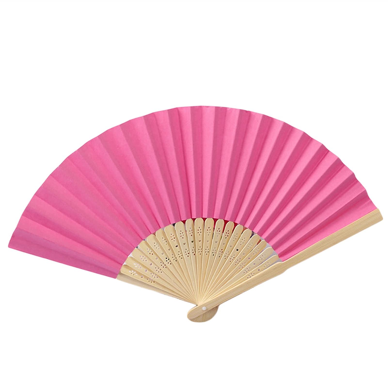 Xinbalove Hand Folding Fans Chinese Tai Chi Folding Fan Hand Held Fan Folding Paper Fan Summer Pattern Folding Dance Wedding Party Lace Silk Folding Hand Held Solid Color Fan ( Color : Hot Pink )