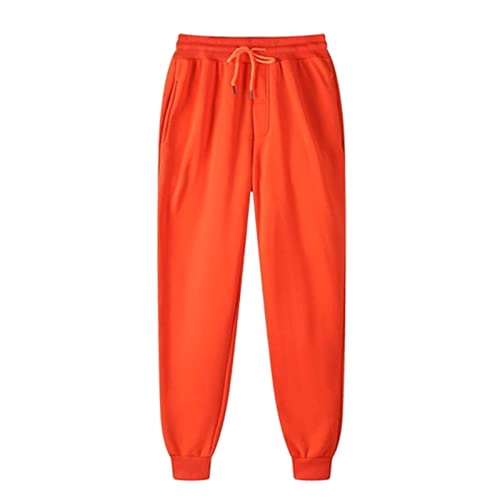 Women's Solid Sweatpants Drawstring Jogger Sweat Pants Cinch Bottom Casual Elastic Waist Workout Trousers Pants Orange