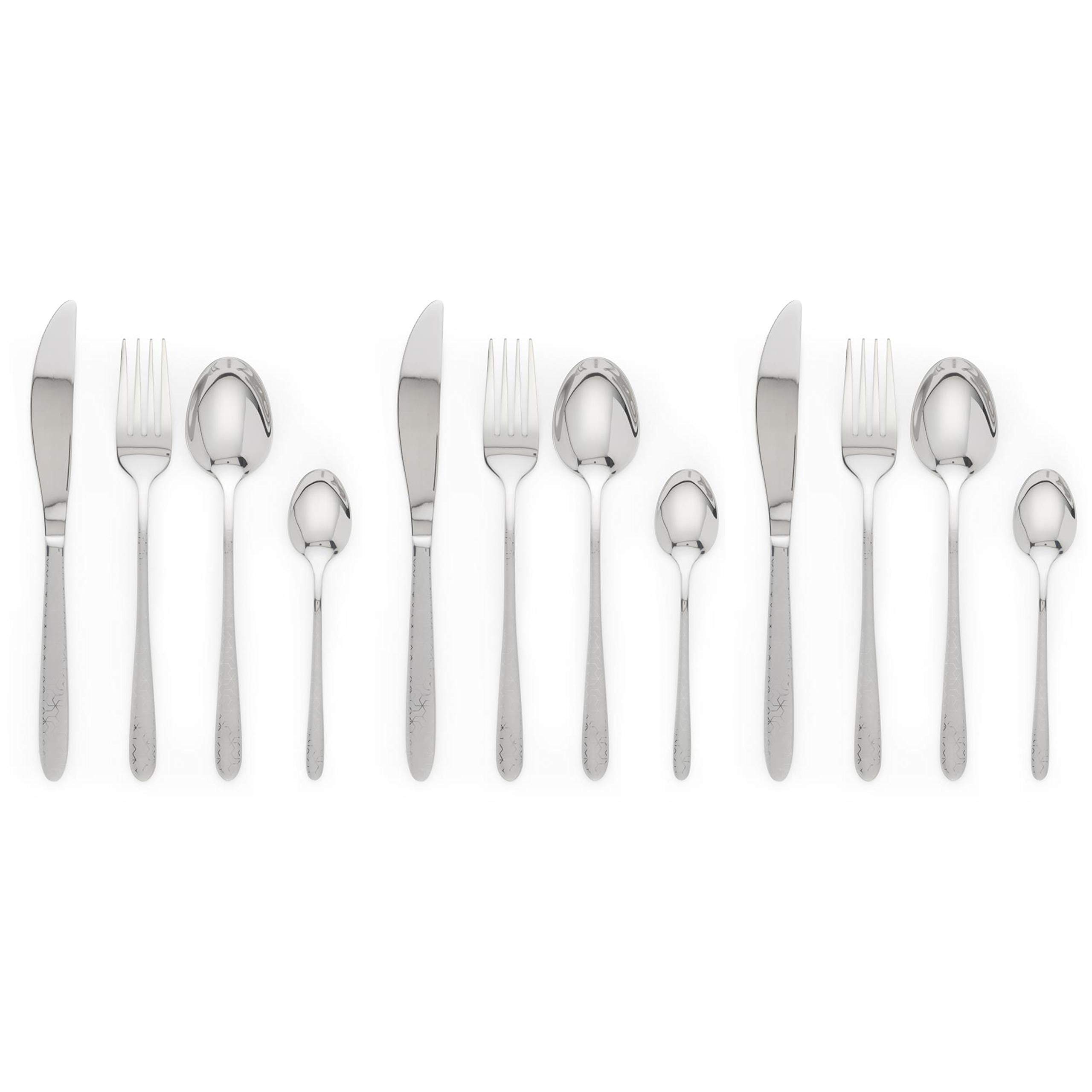 Russell Hobbs COMBO-6707 48 Piece Rhombus Cutlery Set, Stainless Steel, Includes 12 Knives, 12 Forks, 12 Table Spoons, 12 Tea Spoons