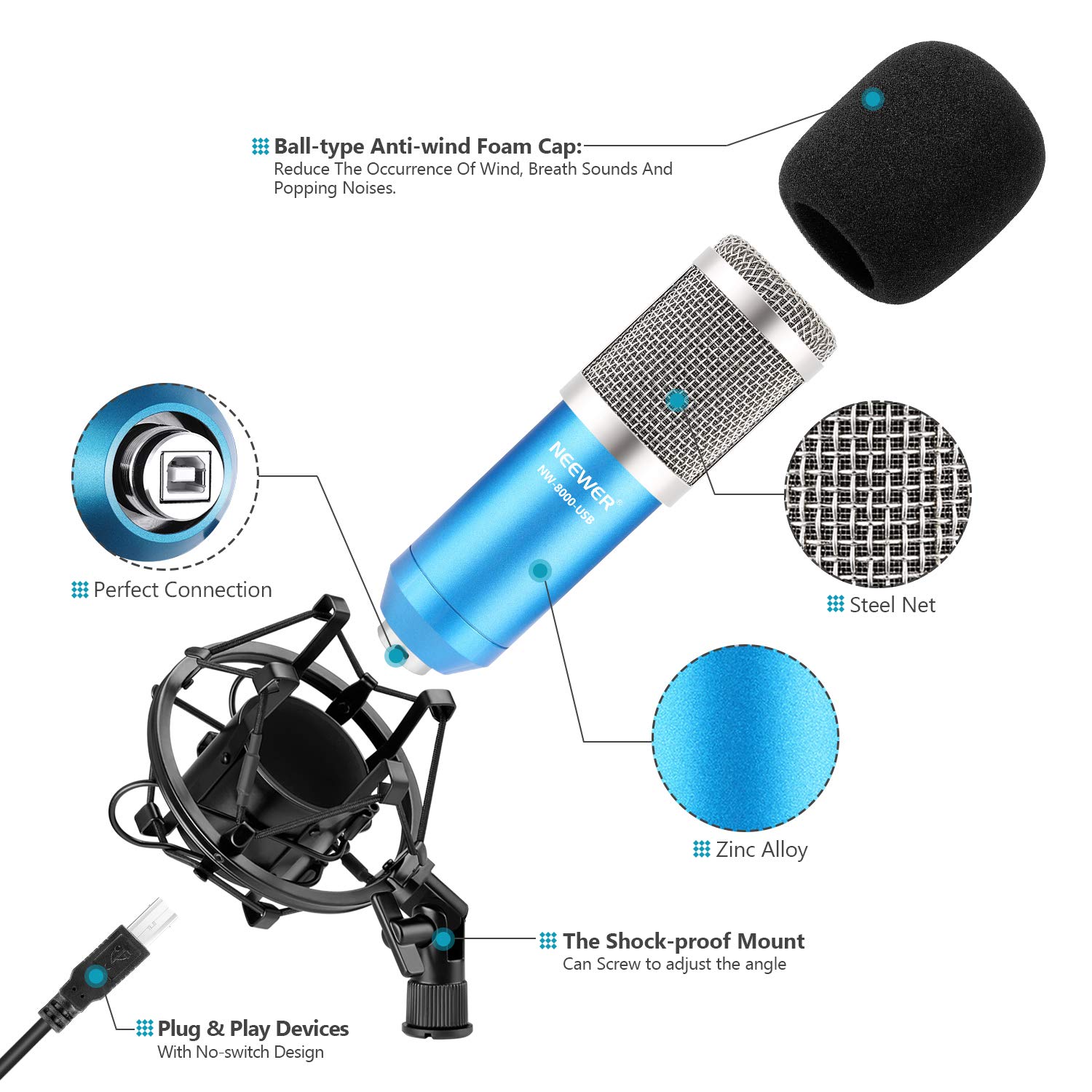 Neewer USB Microphone 192KHZ/24Bit Plug & Play Computer Cardioid Mic Podcast Condenser Microphone with Professional Sound Chipset for Livestreaming/YouTube/Gaming Recording/Voice Over(NW-8000-USB)