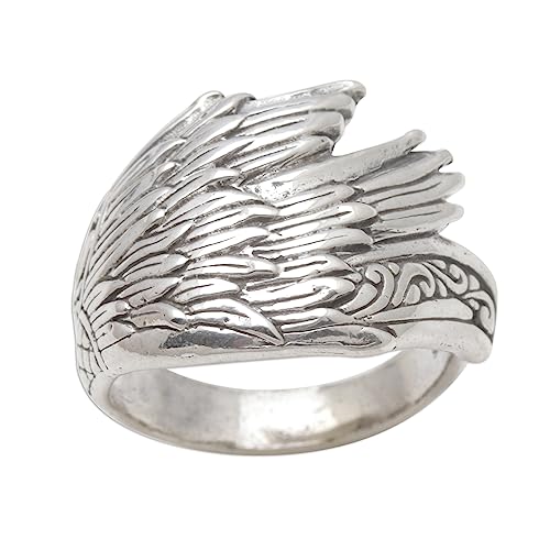 NOVICA Artisan Handmade .925 Sterling Silver Band Ring from Bali No Stone Indonesia 'Wing Feathers'