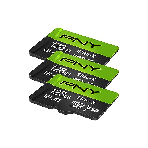 PNY 128GB Elite-X Class 10 U3 V30 microSDXC Flash Memory Card 3-Pack - 100MB/s, Class 10, U3, V30, A1, 4K UHD, Full HD, UHS-I, microSD