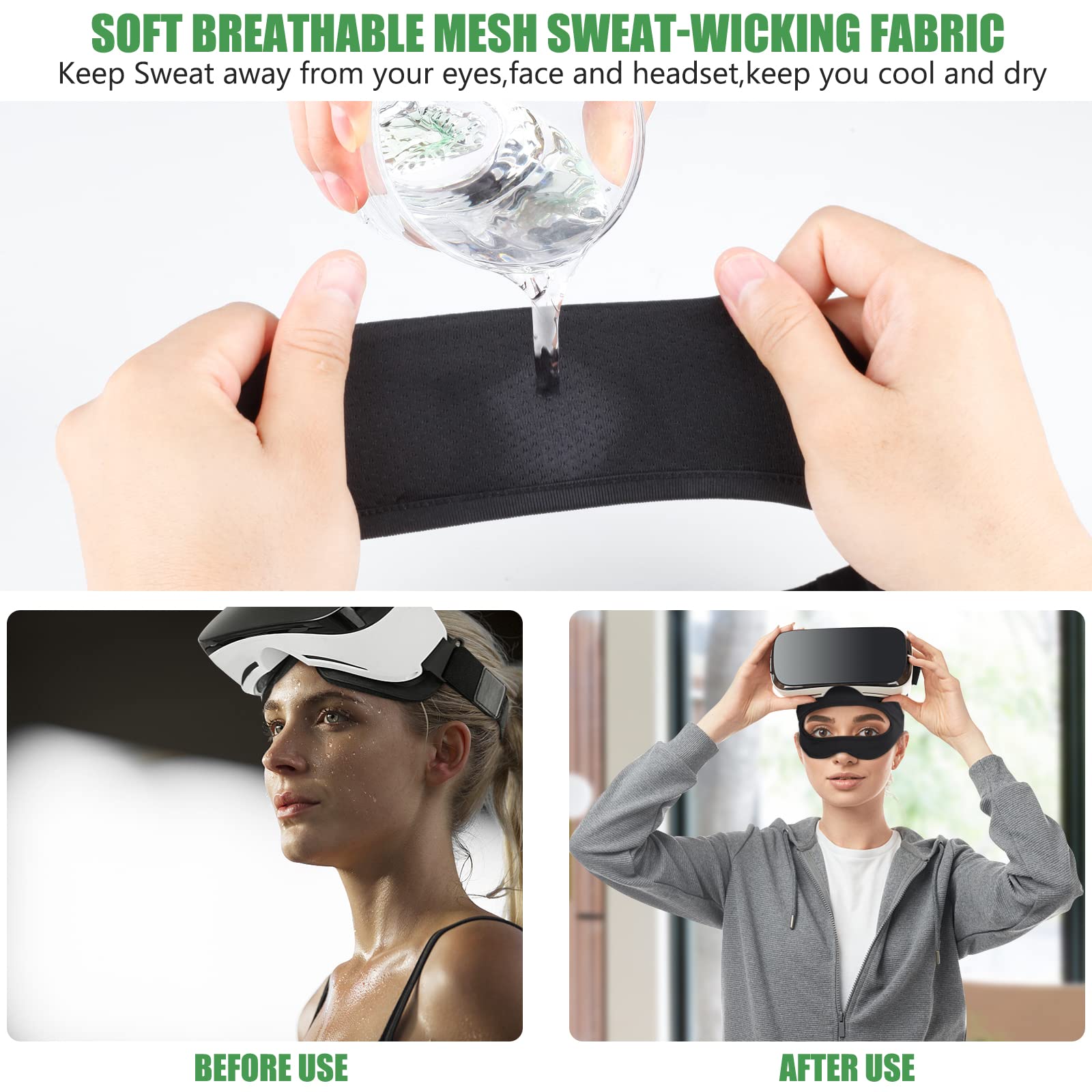 Upgrade VR Eye Mask,Adjustable Breathable VR Sweat Band for Oculus Quest 2 Sweat Guard,Face Cover for Oculus Quest 2 Accessories HTC Vive, PS, Gear, VR Workouts for Men Women Child(3PCS )