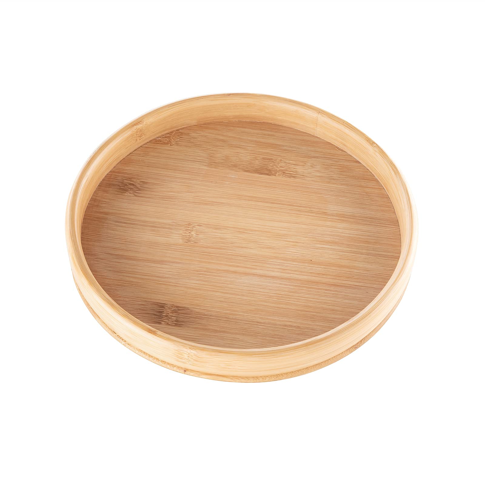 Round Bamboo Serving Tray Without Handles Wooden Breakfast Tray, Large Decorative Food Tray for Ottoman, Coffee Table, Breakfast, Drinks 12 Inches