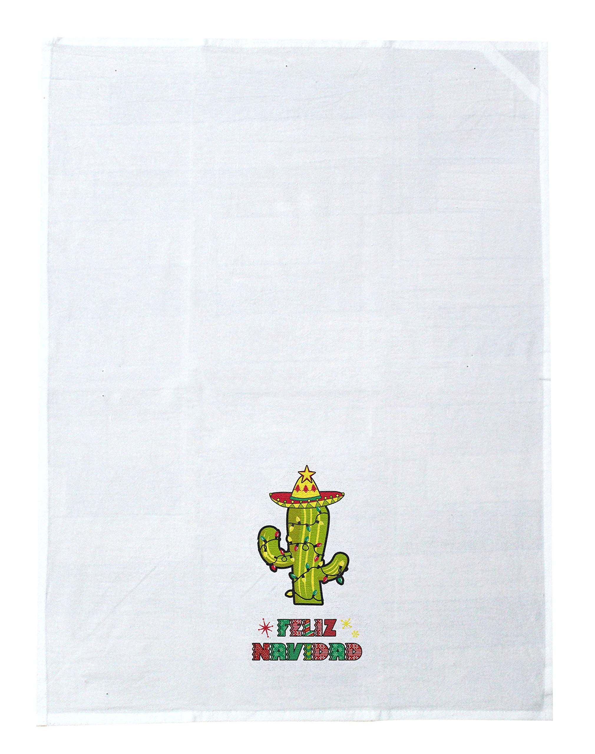 Sonoran Souvenirs Feliz Navidad Cactus with a Sombrero Hat Novelty Tea Towel Dish Cloth (15" x 25") Absorbent Washing Drying Dishtowels for Holiday Christmas Kitchen Decor