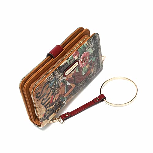 Nicole Lee Bifold Wallet Wristlet, Small Zip Evening Clutch Cardholder Wallet with Detachable Wristlet Strap (Dreaming the City)