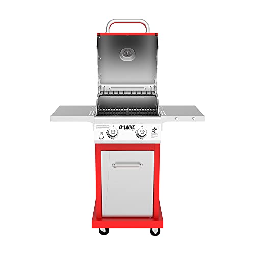 Nexgrill Deluxe 2-Burner Propane Barbecue Gas Grill with Warming Rack, 401 sq. in, 28000 BTUs, Outdoor Cooking, Patio, Barbecue Grill, Foldable Side Table, with Full stainless Steel Control Panel, Red