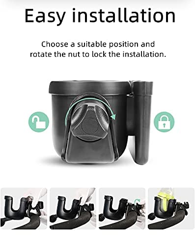 Stroller Cup Holder, 2 in 1 Universal Bottle & Phone Storage Rack, 360 Degree Cup Holder for Buggy, Pushchair, Wheelchair, Bike (Cup 2 in 1 -Pink)