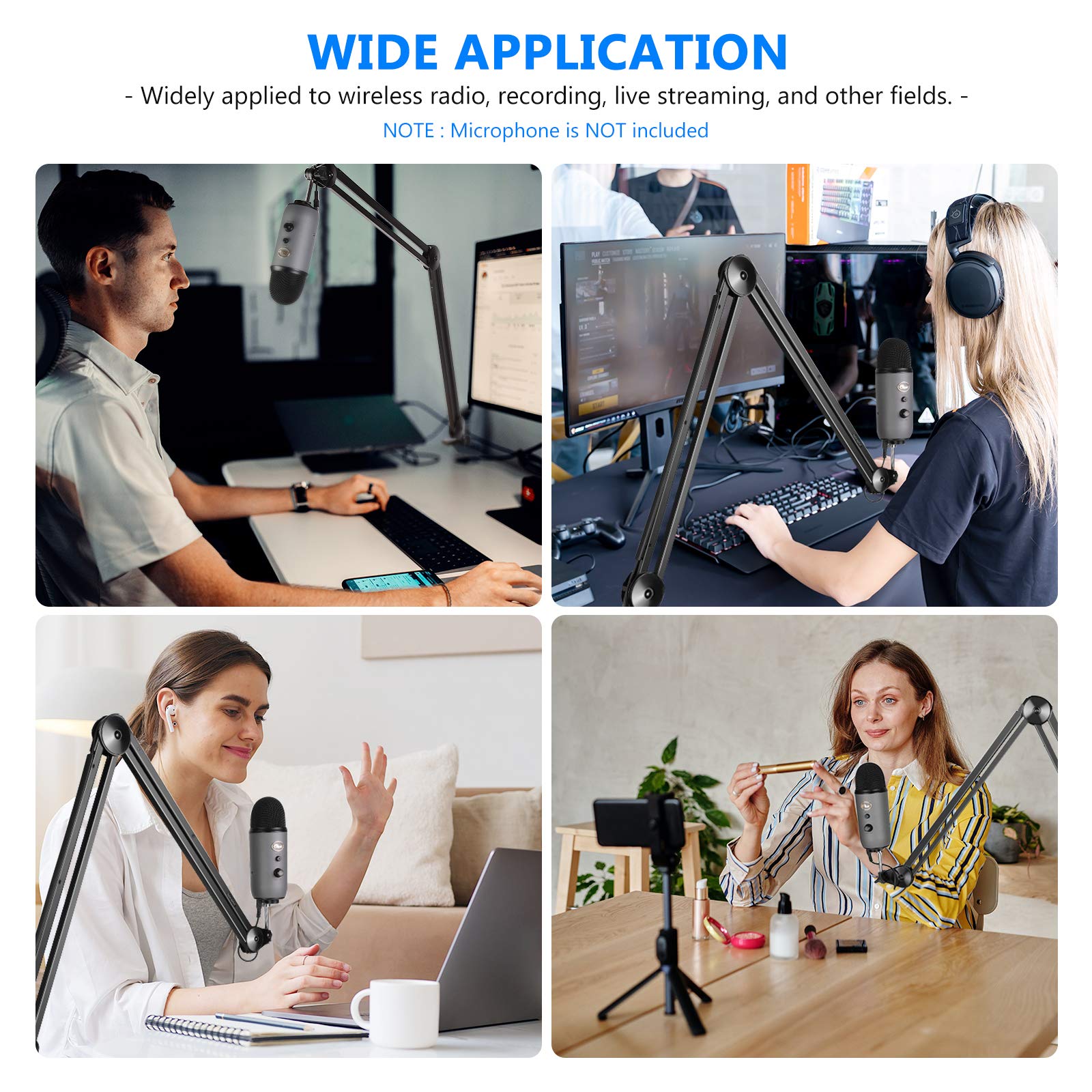 Neewer Upgraded Large Sturdier Microphone Stand Compatible with Blue Yeti Snowball Blue Yeti Nano, Adjustable Suspension Boom Scissor Arm with Built-in Spring, Max. Load 1.8kg for Voice Recording