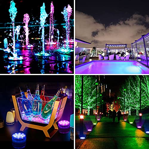 TUDELLO RF Remote Submersible LED Lights with Magnet and Suction Cups, IP68 Waterproof, Underwater Timing with Pool Light, 3.35 Inch (4 Pack)