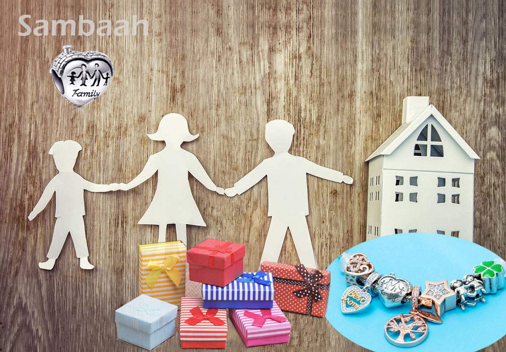 Sambaah Family Charm Sterling Silver Heart Shape House Charm Love Makes a Family Home Charm for Bracelets