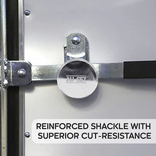 NU-SET 2-7/8 Inch Heavy Duty Solid Steel Hockey Puck Padlock with Hardened Reinforced shackle for superior cut resistance.Hidden Shackle Design resists pulling and prying, Chrome Finish,4 piece,5373-3