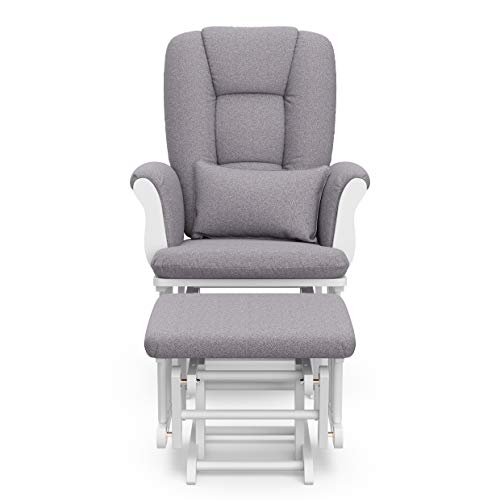 Storkcraft Tuscany Custom Glider and Ottoman with Free Lumbar Pillow (White/Slate Gray Swirl) - Cleanable Upholstered Comfort Rocking Nursery Chair with Ottoman