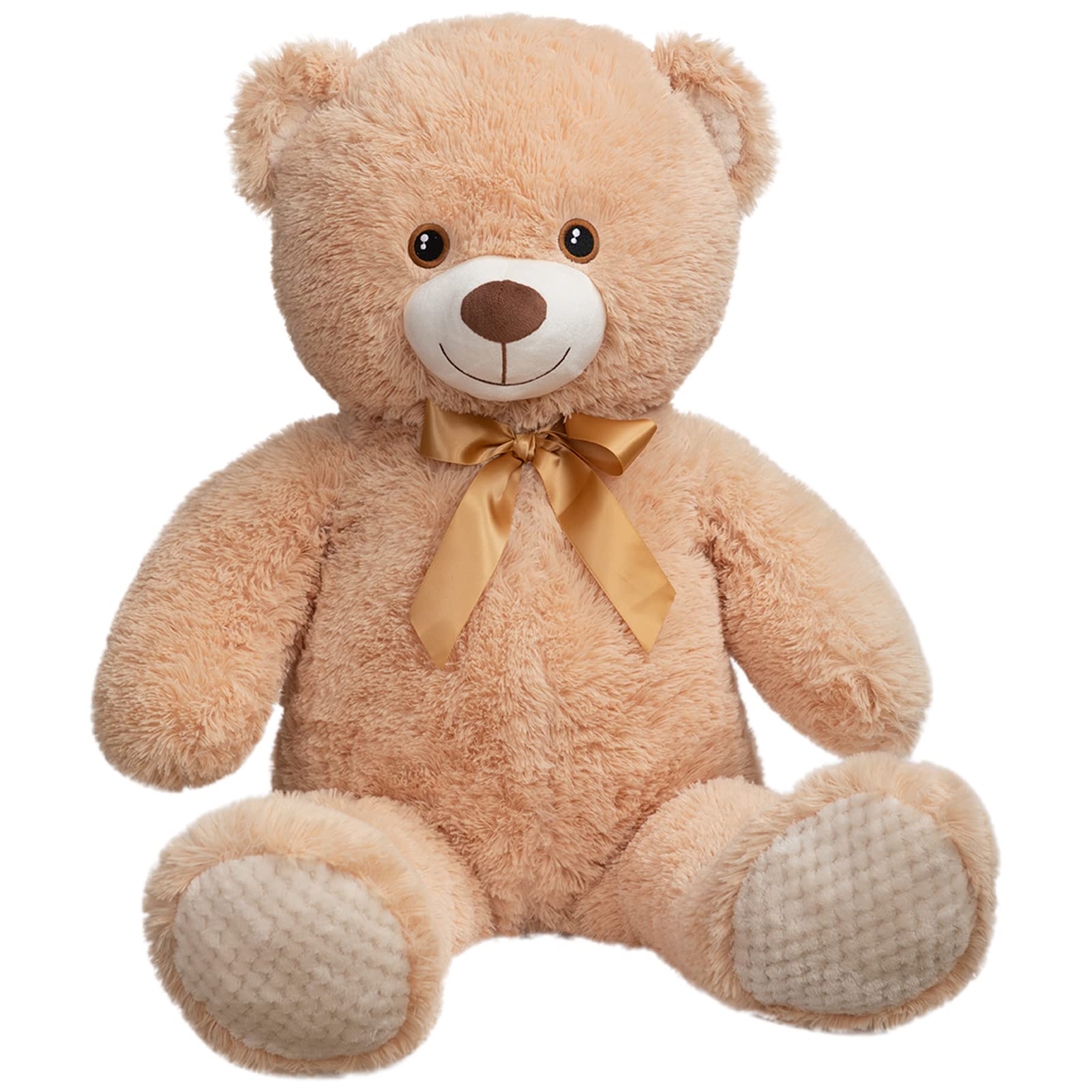 WENMOTDY Giant Teddy Bear Stuffed Animal Huge Teddy Bear Plush with Ribbon Cuddly Toy Gift for Kids Girlfriend, Tan, 39ββ