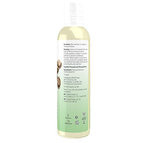NOW Solutions, Organic Castor Oil, 100% Pure Versatile Skin Care, Multi-Purpose Skin Softener, 8-Ounce