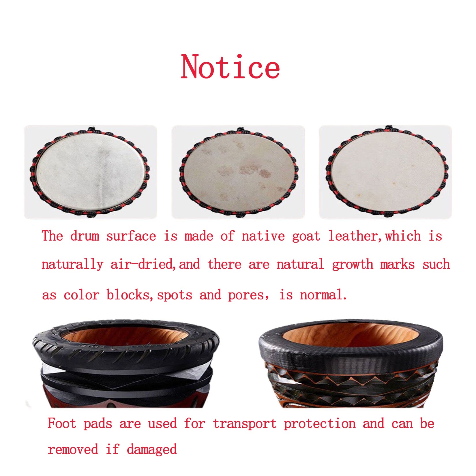 RUOSWTE Djembe Drum 8" West African Style Professional Playing Tambourine, Goatskin Head, Hand Carved, Bongo