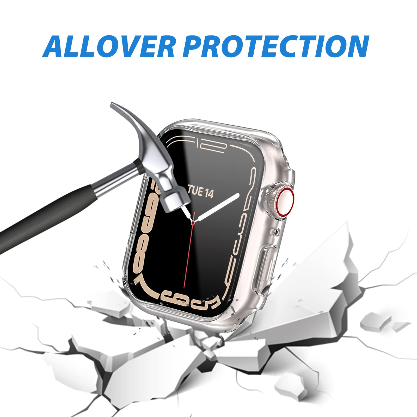 Plymun 2 Pack Case for Apple Watch Series 7 41mm, Tempered Glass Screen Protector with Hard PC Bumper, Full Protective, Touch Sensitive, Ultra-Thin iWatch S7 Cover (Rosegold & Transparent)