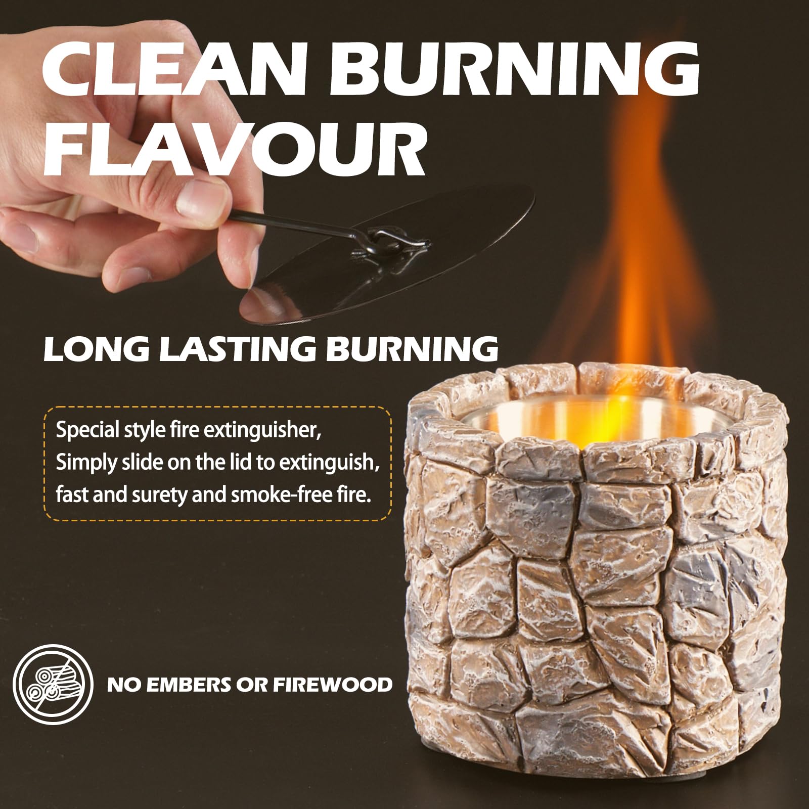 neexan Table top Fire Pit, Concrete Mini Fire Pit, Indoor Fire Pit Tabletop, Alcohol Ethanol Table Top Firepit, Long Burning, for Smores Maker Indoor & Outdoor Garden Decor
