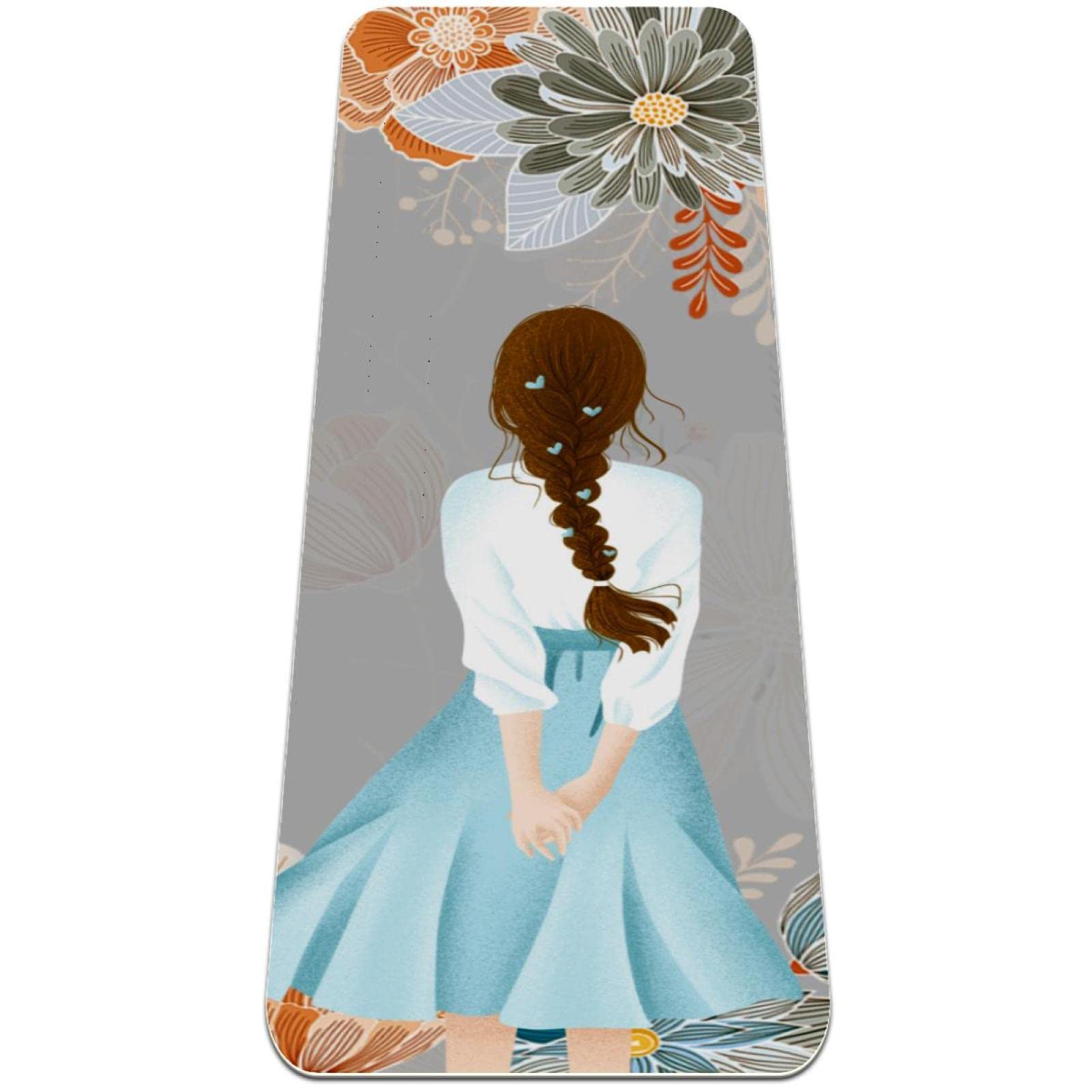 Yoga Mat, Yoga Mats for Home Workout, Workout Mat, Exercise Mats, Pilates Mat, Autumn Girl Flowers