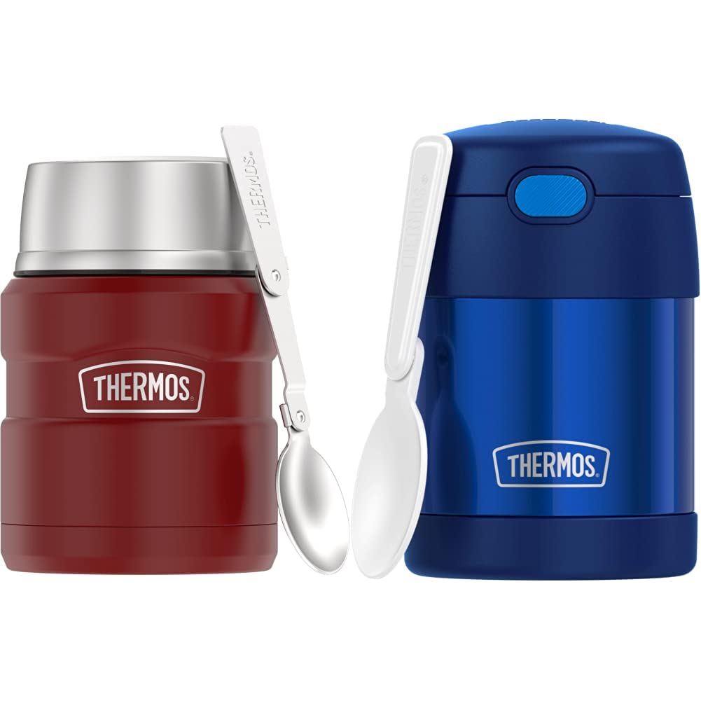 THERMOS Stainless King 16 Ounce Vacuum-Insulated Food Jar Bundle with THERMOS FUNTAINER 10 Ounce Stainless Steel Vacuum Insulated Kids Food Jar