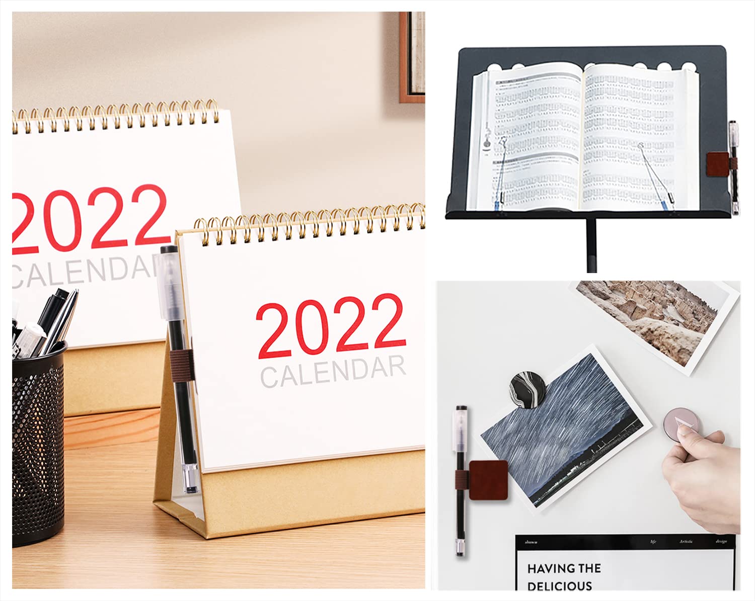 Mini Skater 3 Pcs Self-adhesive Leather Pencil Elastic Loop, Square PU Leather Pen Clip, Pen Holder for Notebooks, Journals, Clipboards, Calendars, Pens Loop Holders Creative Accessories (Red-brown)