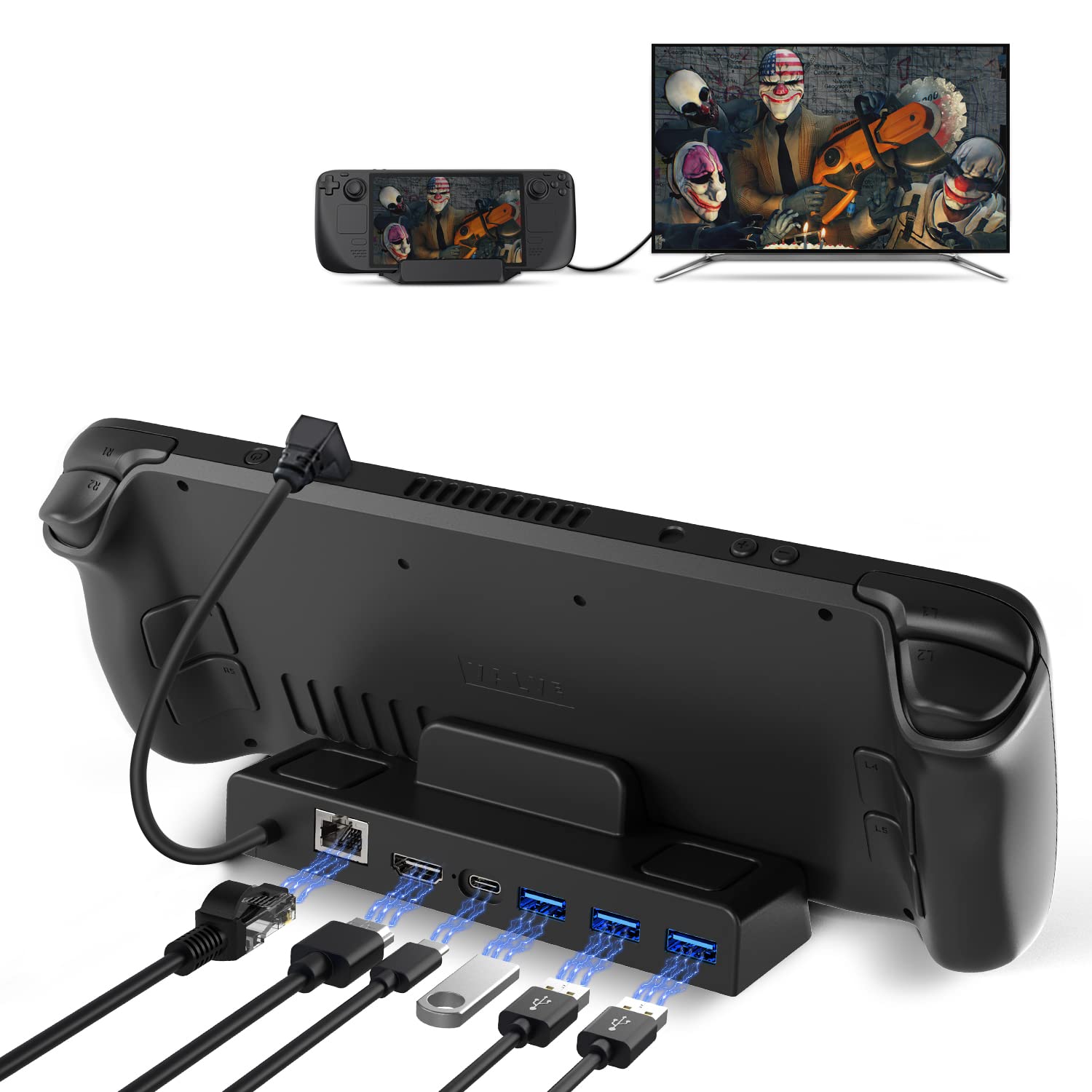 Upgraded Docking Station with 4K60Hz 1000Mbps LAN, 90w Type-C Cable,1000M Gigabit Network Card,4K 60Hz HDMI 2.0 Port,100w PD Power Input,3 USB3.0 Sockets