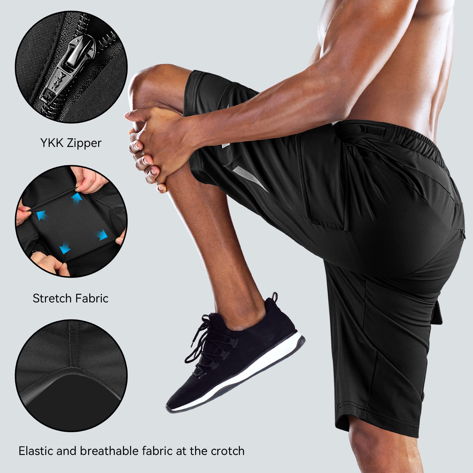 Viconor Mens Cargo Shorts Relaxed Fix with Pockets Hiking Shorts for Men Work Shorts Quick Dry Breathable Trekking,Traveling,Mountain Climbing(Black,X-Large)
