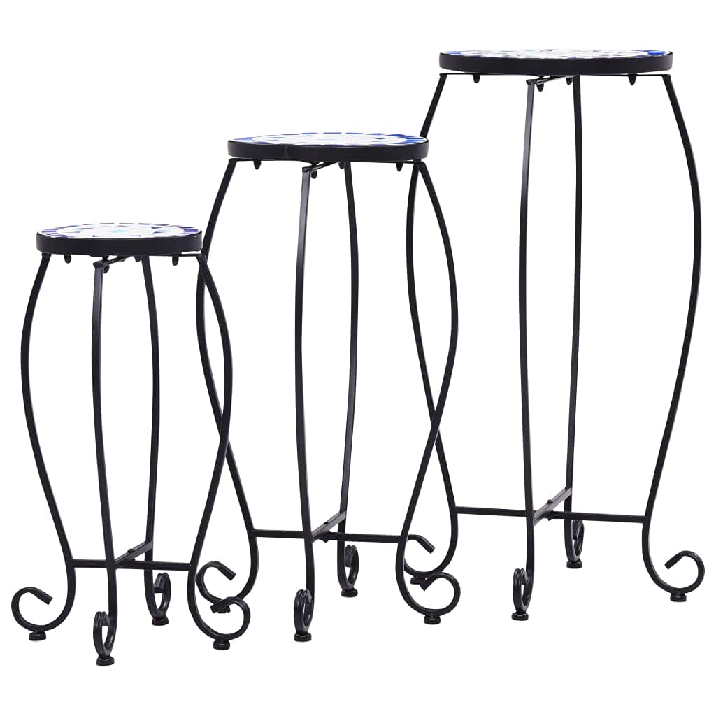 NusGear Mosaic Tables 3 pcs Blue and White Ceramic, Material: Iron Tube + Ceramic Tile -702