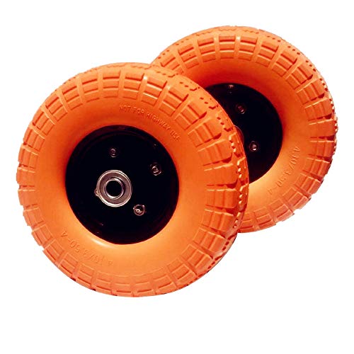 SASONCO Solid Wheelbarrow Tires Sack Truck Cart Wheel Puncture Proof Solid Rubber Tyre Wheels Garden Wagon Cart Trolley Tires Wheels 5/8-inch Bearings 10" 2pack (Orange)