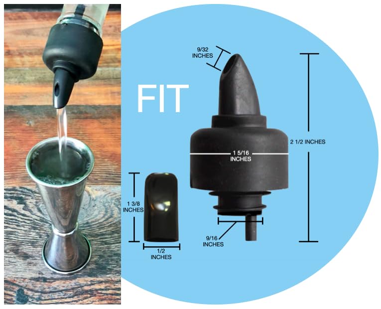 Universal Liquor Pourers with Rubber Dust Caps for Alcohol Bottles, Olive Oil, Syrup, Balsamic Vinegar and More (10 Pack of Pour Spouts)