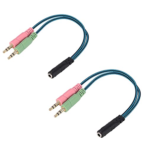 navor 2 Pack Headset Splitter Cable, 3.5mm Female to Headphone Mic and Audio, Y Splitter Adapter Cable for Laptop Computer