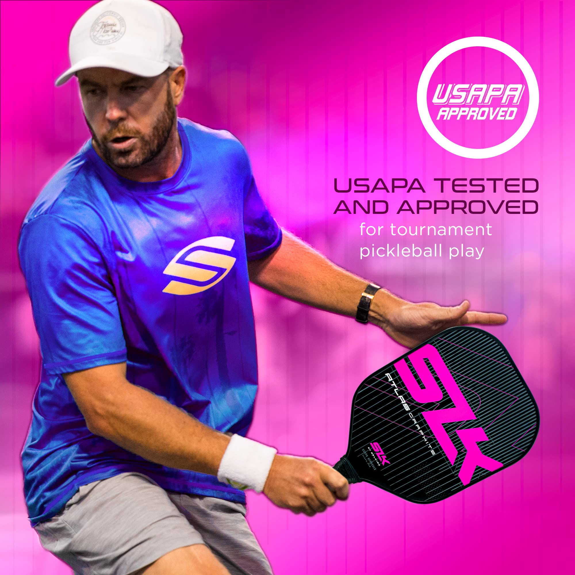 SLK Atlas Pickleball Paddle | Graphite Pickleball Paddle features G5 Control Graphite Face & Polymer Rev-Core+ | Designed in the USA | Perfect starter for any upcoming pickleball player (Atlas Purple)