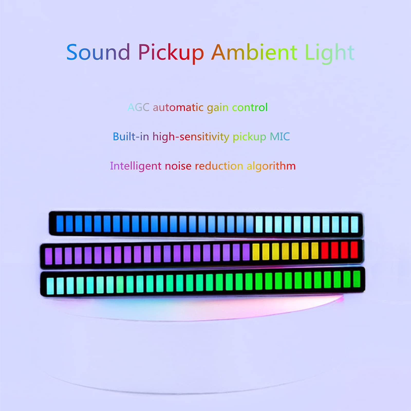 RGB Sound Control Pickup Rhythm Light, Voice-Activated Pickup Rhythm Light with 32 Bit Music Level Indicator, Colorful LED Ambient Strip Light for Car, PC, TV, Room, Desktop (32-Silver)