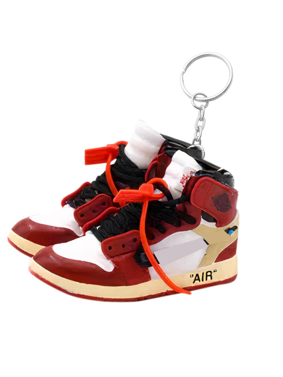 Mini Sneaker Keychain Air retro in box (1 Pair + 1 Box + 1 Gift bag), doll sneakers, finger shoes, gift keychain (red)