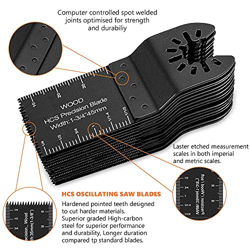 Oscillating Multi tool Saw Blades 21pc Quick Release Tool kit Set for Wood Plastic Soft Metal Cutting Quick Release Saw Blades Compatible with Fein Multimaster Bosch Makita Milwaukee Rockwell Ryobi
