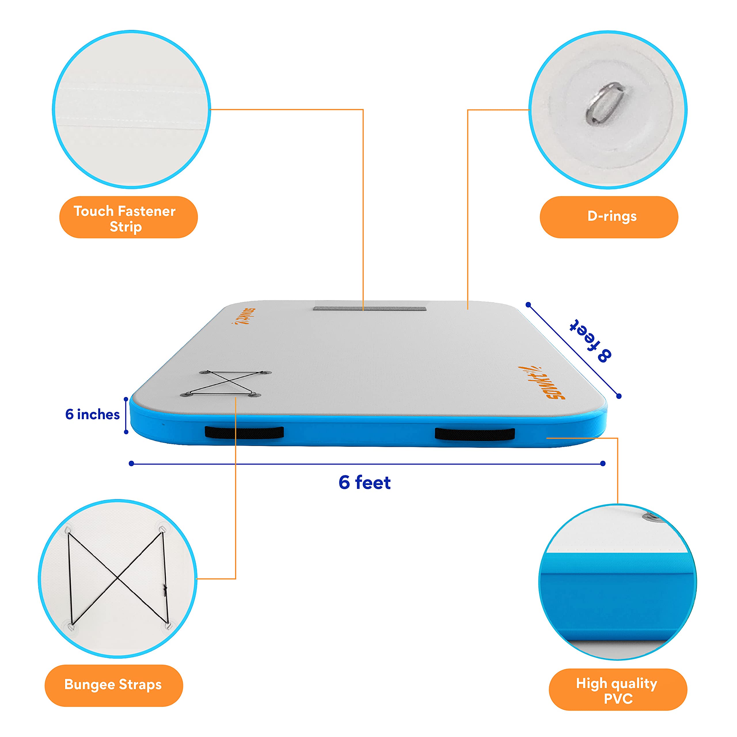SOWKT Inflatable Floating Dock for Lakes - (6' x 8’) Large Floating Platform Lake Mat - Portable Inflatable Island - Inflatable Deck Floating Pad for Boats
