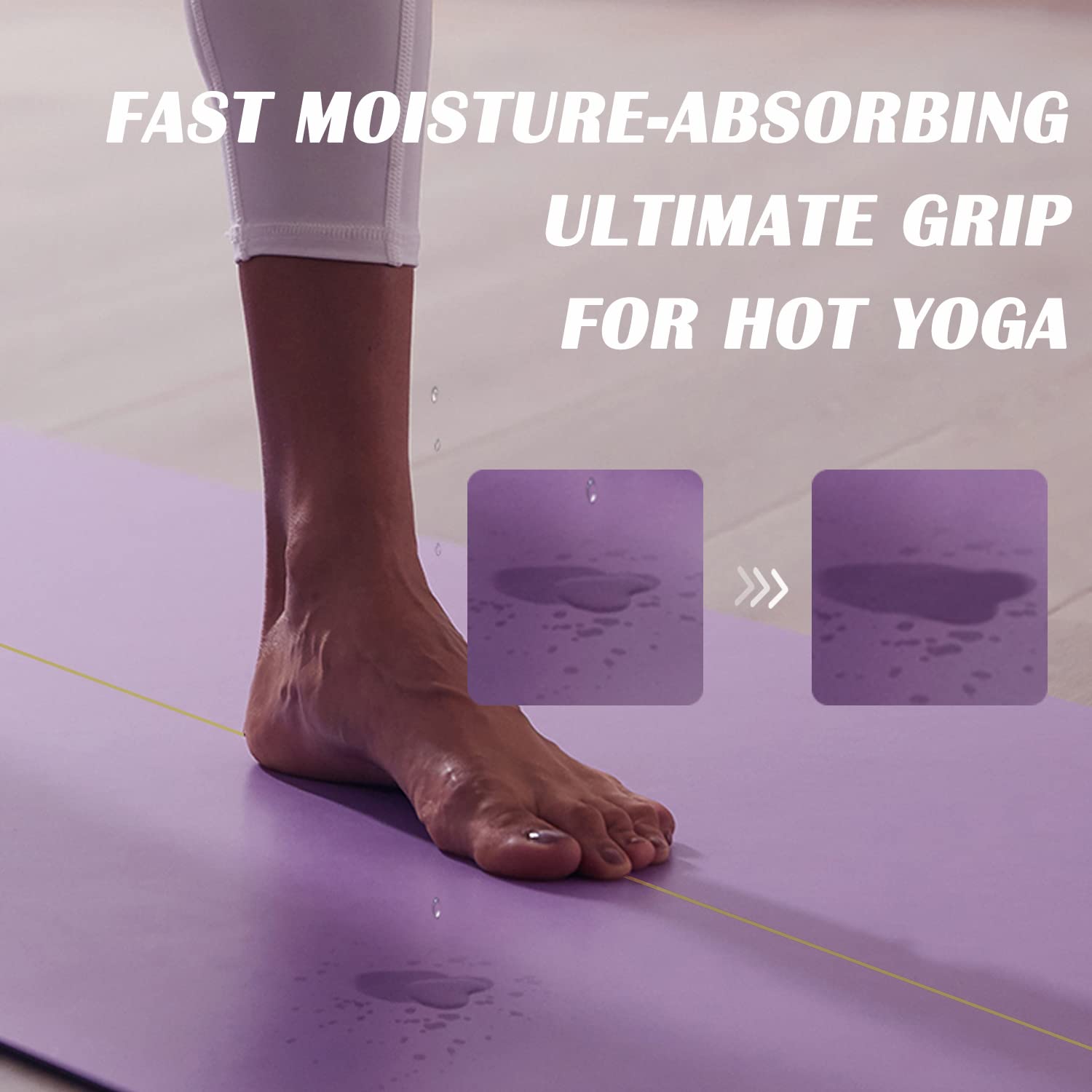 Upneargo Hot Yoga Mat Non Slip, Natural Rubber Base And Top Eco-Polyurethane Surface,Ultimate Grip Performance,Extra Large Size Exercise Mat For Hot Yoga, Pilates & Stretching, Free Carry Strap