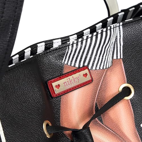 Nicole Lee Nikky Never Be Shy Shoulder Bag, Drawstring Closure Vegan Leather Bag with Multiple Pockets, Kitty Cat Fashion Print