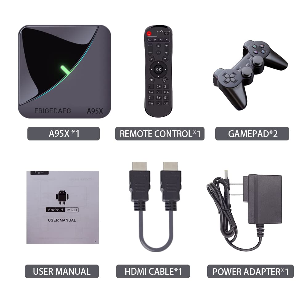 Video Game Console With 60000+ Games, A95X Retro Game Box Compatible With PS1/PSP/MAME, Android 9.0/EmuELEC 4.3 System 2 In 1 For TV/PC/Projector, 2.4g+5g Wifi, 2 Controllers (256)