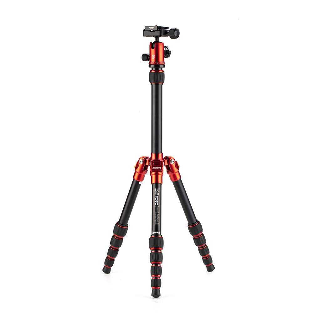 MeFOTO BackPacker Classic Lightweight 51.2" Aluminum Travel Tripod Kit w/Case, Twist Locks, Double Action Ballhead w/Arca Swiss Plate - Red (A0350Q0R)